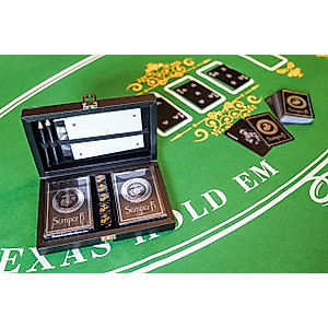 Marine Corps Playing Cards and Dice Set – Black Leather Keepsake Box, Playing Cards with USMC Rank Insignia, EGA Dice