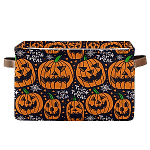 Rectangular Storage Bin Pumpkin Halloween Basket with Handles - Organizer Bin for Toys, Books, Laundry Basket for Kids/Pets, Playroom