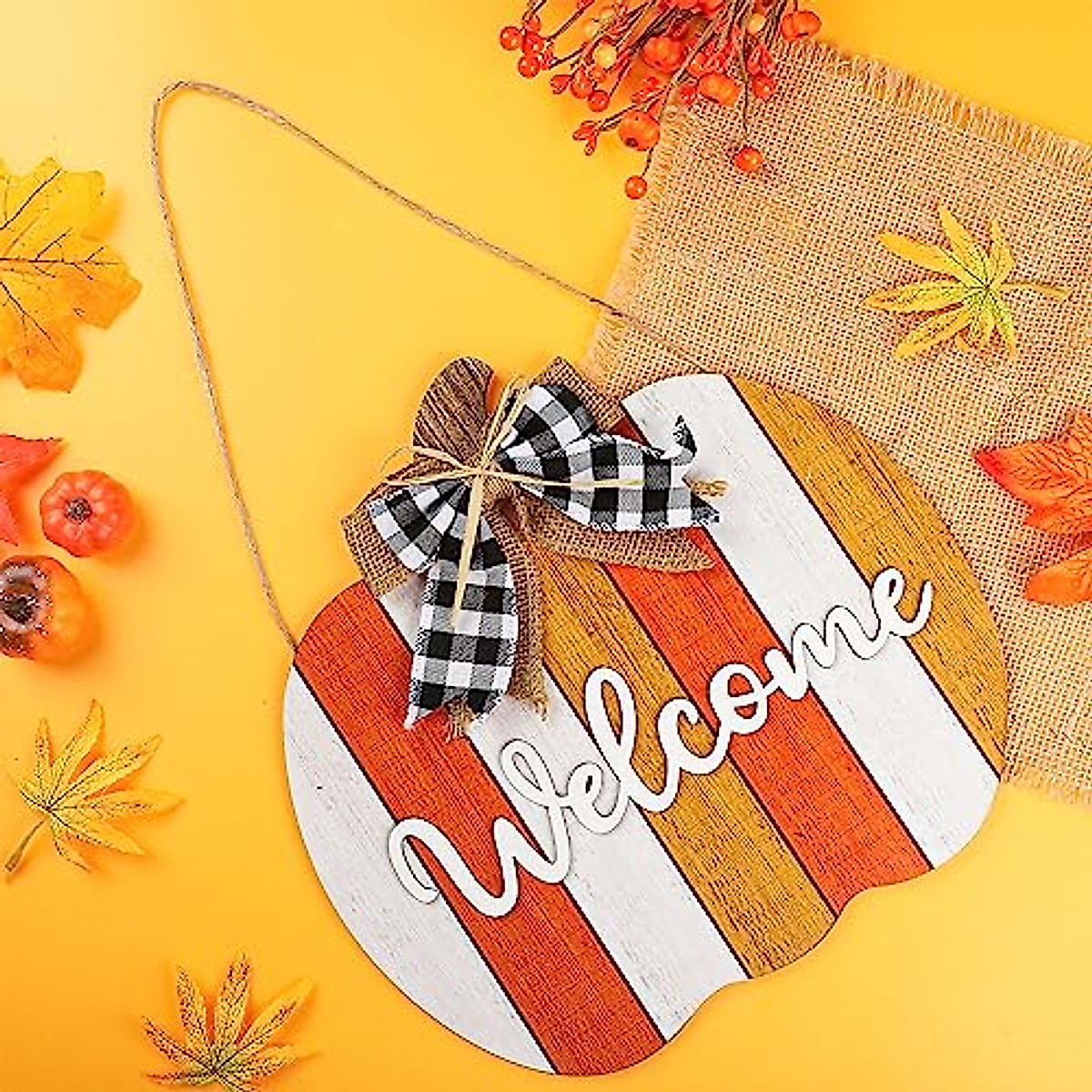 Fall Pumpkin Welcome Sign Thanksgiving Pumpkin Wood Hanging Sign Autumn Front Door Wood Signs for Fall Party Thanksgiving Harvest Home Decor
