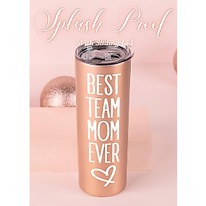 Onebttl Team Mom Gifts for Women, 20oz Skinny Tumblers, Base Ball Soccer Basket Ball Soft Ball Mom Gifts, Rose Gold, Best