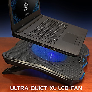 ENHANCE Cryogen 5 Gaming Laptop Cooling Pad Stand - Laptop Cooler with 7 Adjustable Height Settings & Dual USB Ports for 17 inch Laptops - 1 Ultra Quiet High Performance LED Laptop Fan 800 RPM - Blue