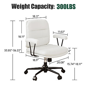 Home Office Desk Chair, Creamy White | Faux Leather | Mid Back | Removable Armrest | Padded Backrest | with Wheels | Height Adjustable