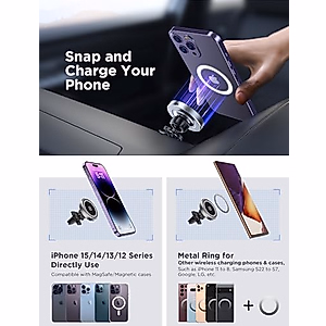 TIKECO for MagSafe Car Mount Charger, 15W Fast Charging Magnetic Wireless Car Charger Air Vent Dash Windshield Car Phone Holder Mount for iPhone 15/14/13/12 Series and MagSafe/Magnetic Cases
