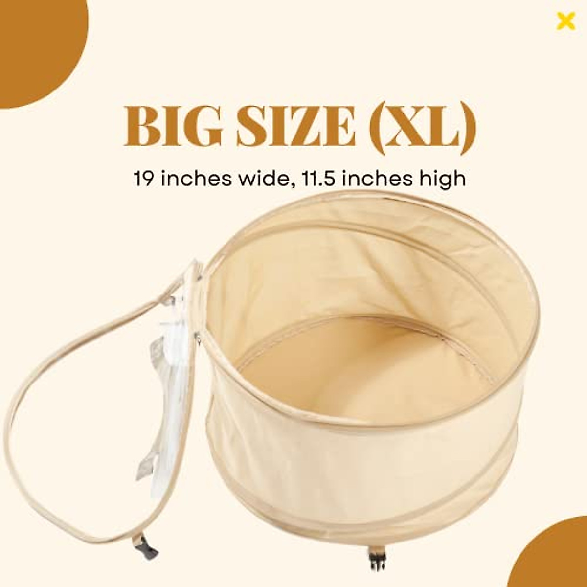 TIURE Large Hat Pop Up Bag Storage and Travel Box for Big Round Hats and Caps Expands and Keeps Out Dust and Dirt Perfect for Cover Cowboy Sun Beach Hats, 19 inches diameter