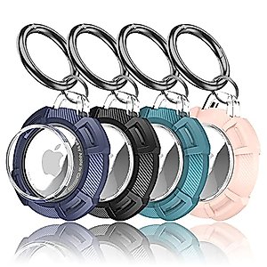 Smasener Airtag Holder 4 Pack for Apple Airtags, Scratch Resistant PC+TPU Full Protective Air Tag Case with Built-in Protective Film , Apple Airtag Accessories for Keyring (Black, Blue, Green, Pink)