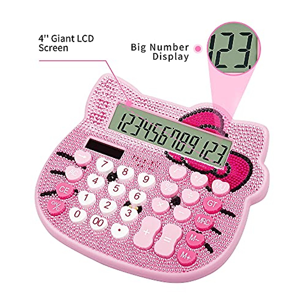 Women Calculators,BREIS Creative Cute Solar Energy Calculator, 12 Digit Large LCD Display, Handheld for Daily and Basic Office, Pink (Pink+Pink)