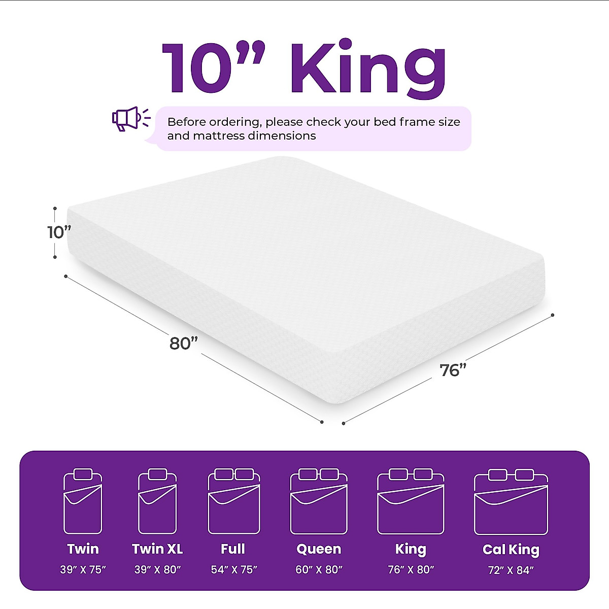 GAESTE 10 Inch King Cooling Gel Memory Foam Medium Firm Mattress Breathable Pressure Relief CertiPUR-US Certified Mattress-in-a-Box for Kids and Adults No Fiberglass (King, 10 in)