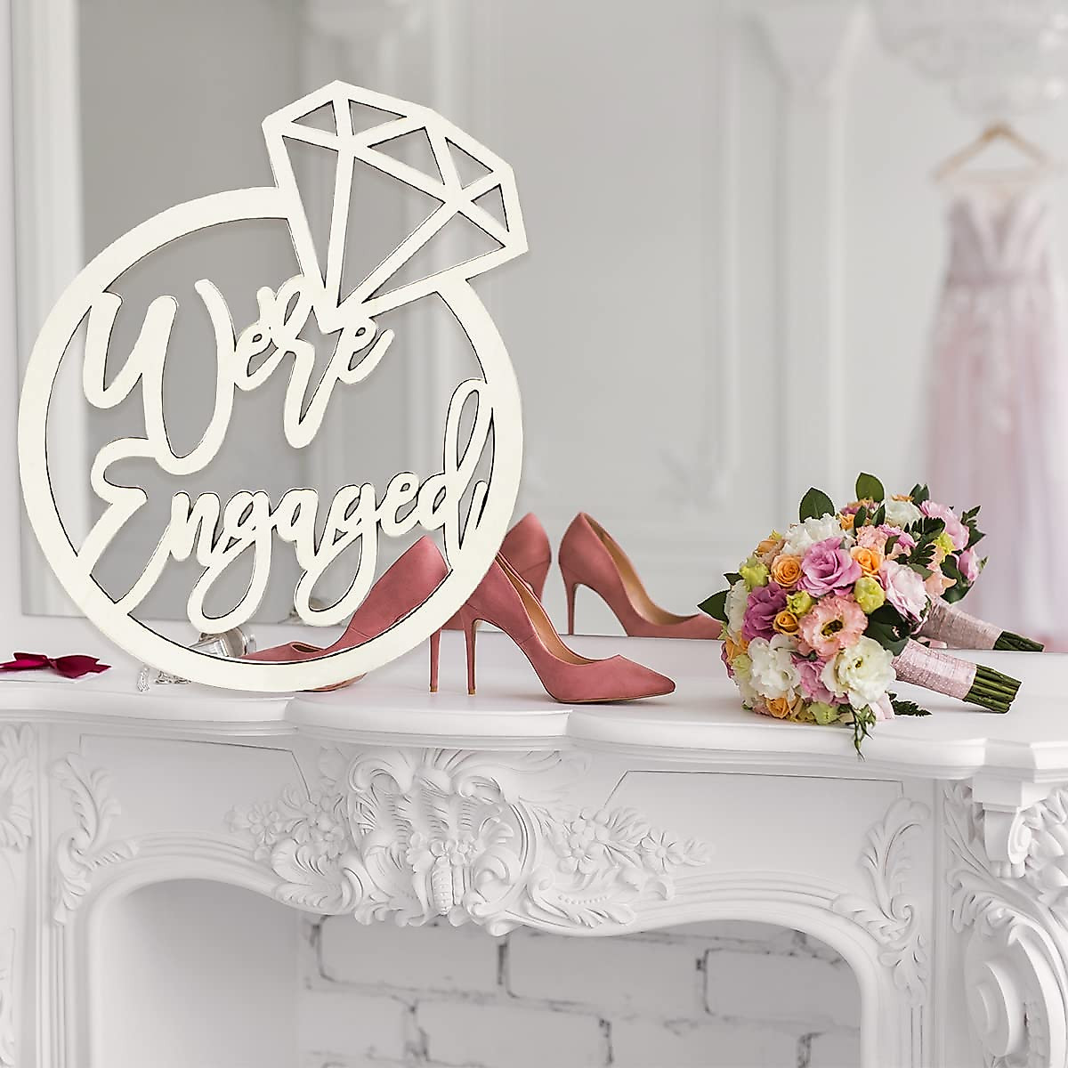 We are Engaged Party Decoration Bridal Shower Decorations Diamond Ring Wooden Sign Wall Hanging Decoration Bridal Shower Party Supplies Photo Booth Props Wooden Cutout Signs
