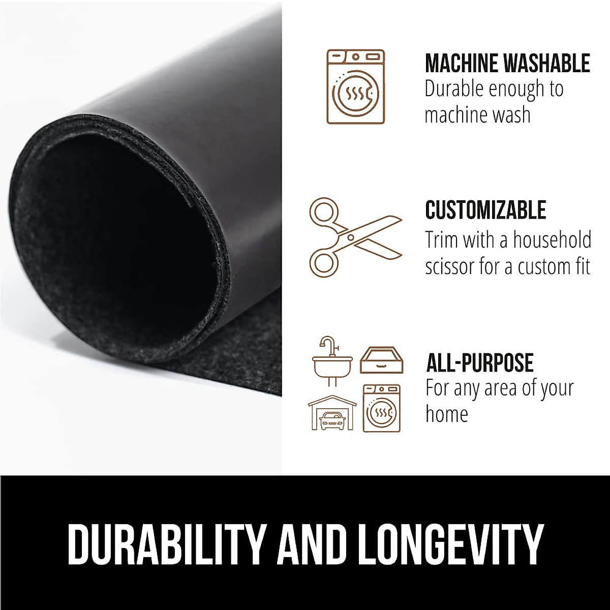 Gorilla Grip Under Sink Mat and Drawer Liner, Under Sink Mat Size 24x30, Absorbent Mat for Below Sinks, Drawer Liner Size 17.5x20 in, Strong Grip Liners for Drawers, Both in Black, 2 Item Bundle