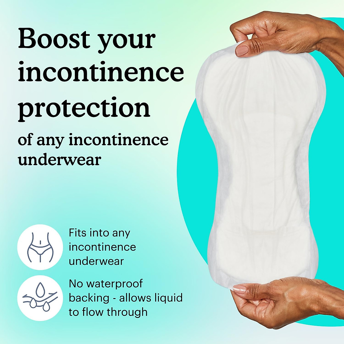 Because Premium Incontinence Booster Pads for Men and Women, Adds Extra Absorbency to Adult Diapers, Super Soft, Adhesive Strip Backing, Unisex, 20 Count