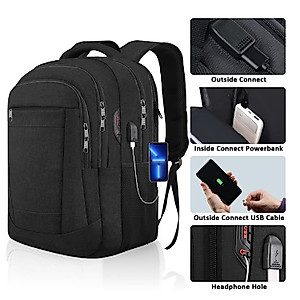 ANTERK Travel Backpack, Extra Large Laptop Backpack, TSA Business Backpack Durable 17.3 Inch School Backbag with USB Port, Anti Theft Computer Backpack Christmas Gifts for Men Women, Black