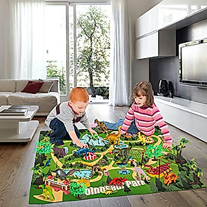 Dinosaur Toys Playset with Activity Play Mat for Kids,Realistic Dinosaur Figures, Trees,Creating a Dino World Including, Birthday Gift for Boys and Girls Ages 3 4 5 6 Years Old