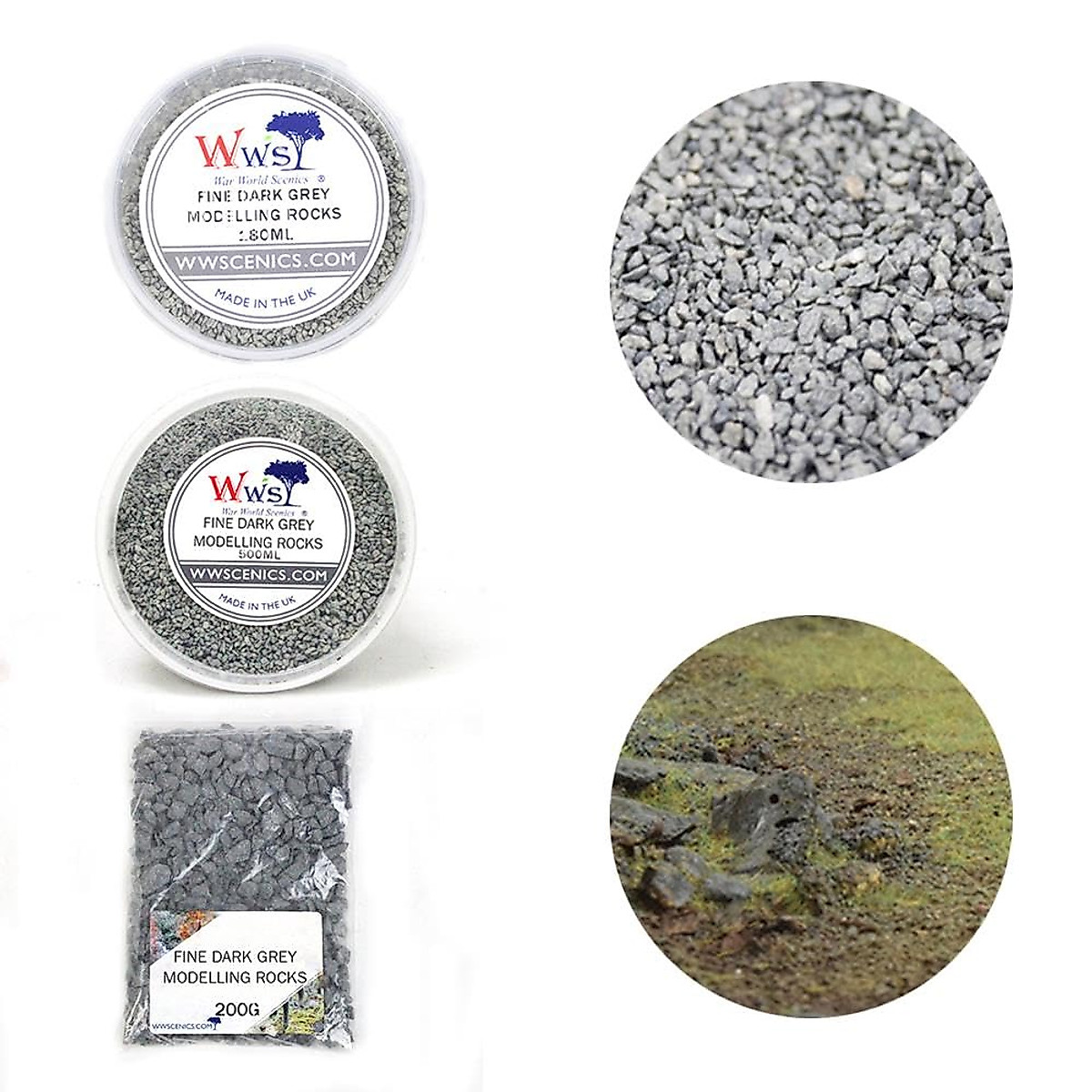 WWScenics Fine Dark Gray Modelling Rocks 2mm | 180ml Tub | Wargame Scenery & Basing Material