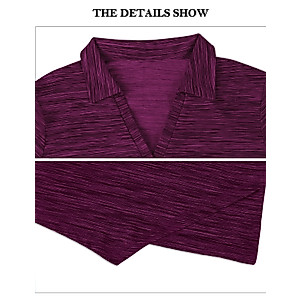 Viracy Womens Golf Apparel, V Neck Yoga Tops Short Sleeve Quick Dry Loose Fit Lightweight Breathable Running Hiking Workout Clothes, Purple-2XL
