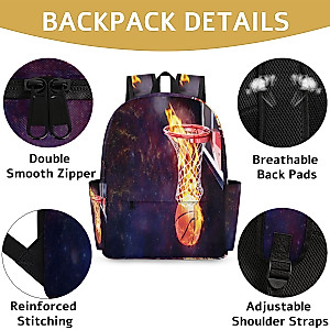YoCosy School Backpack for Boys Girls Purple Galaxy Nebula Burning Basketball Kids Backpack Bookbag for Elementary Preschool Travel Daypack Laptop Backpack Purse for Women Men Teens