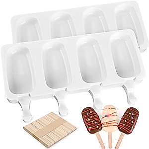 WMKGG Popsicle Silicone Molds Set, 2 PCS Ice Cream Molds with 50 Wooden Sticks for Cake Pop, Ice Pop, Cakesicles, (Standard Size/White)