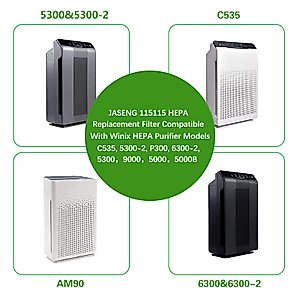 115115 Replacement Filter A, JASENG C535 Filter Replacement Compatible with Winix C535, 5300-2, P300, 5300 Air Machine, 1 HEPA Filter & 4 Carbon Filter