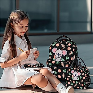 AIOMXZZ Koala Backpack with Lunch Box And Pencil Case, 16 Inch Cute Koala Bookbag Durable, Lightweight, Large Capacity, Funny Animal Backpack for School Girls Kids Women