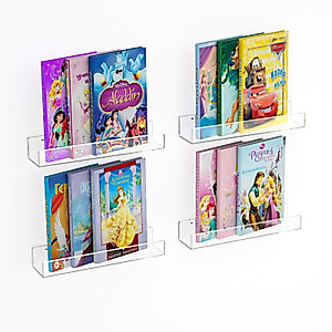 NIUBEE 16.5" Premium Acrylic Floating Nursery Kids Bookshelf Wall Ledge Shelf, Clear Invisible Spice Rack Bathroom Storage Shelves Display Organizer, 50% Thicker with Free Screwdriver, Set of 4