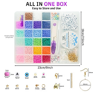 Gionlion 9000 Pcs 3mm Glass Seed Beads for Jewelry Making,24 Colors Seed Beads Friendship Preppy Bracelet Making Kit with Letter Beads Charms Kit and Elastic Strings