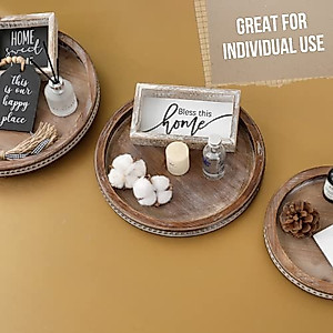 FESTWIND 3 Tiered Tray, Wood Tiered Tray for Kitchen Dinning Table Entryway Coffee Table, Small Beaded Tiered Tray Stand for Holidays, Three Tiered Tray Distressed Brown