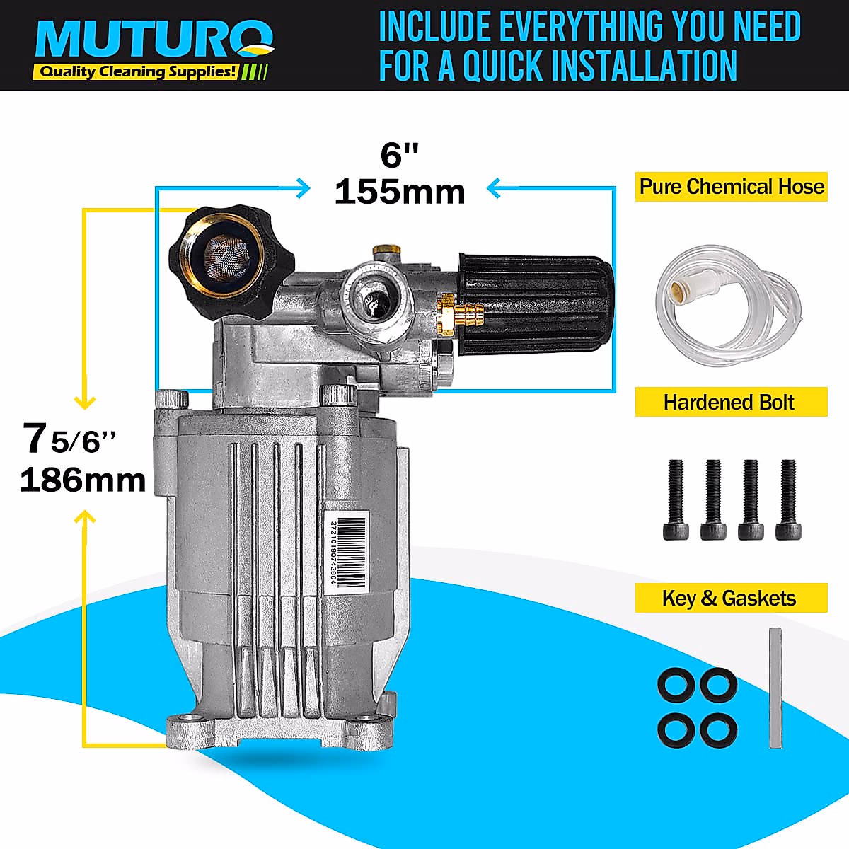 MUTURQ 3/4" Shaft Horizontal Pressure Washer Pump, Easy Adjust 2500-3000 PSI, 2.5 GPM, OEM Replacement Pump for Simpson, Honda GC 160, Homelite, and Most Power Washer