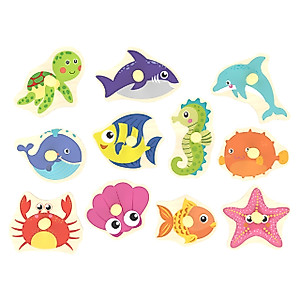 Wooden Peg Puzzle, Sea Creature Chunky Baby Puzzles, Colorful Wood Shape Puzzle Peg Board, Animal Knob Puzzle for Educational Toddlers 18 Months and Up, 11 Pieces