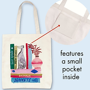 kate spade new york Canvas Tote Bag for Women, Cute Tote Bag for Teacher, Canvas Beach Bag, Book Tote with Pocket, Bookshelf