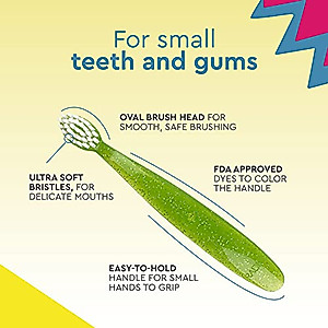 RADIUS Totz Toothbrush Extra Soft Brush BPA Free & ADA Accepted Designed for Delicate Teeth & Gums for Children 18 Months & Up - Green Coral Yellow - Pack of 3