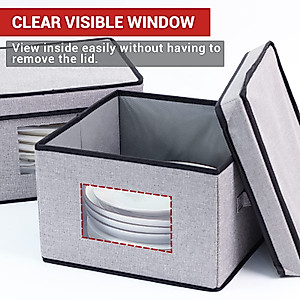 Sakuchi China Storage Containers for Dishes With Handles, Dinnerware Storage Box for Plates with 12 Cushion Sheets, 12"x12", Set of 2 (Grey)