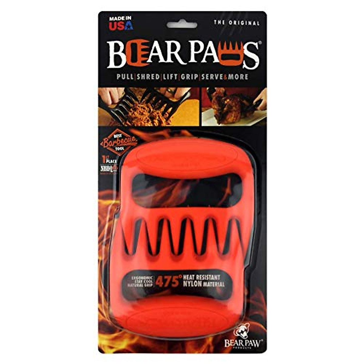 Bear Paws Meat Claws, 2 Pairs (Orange) - The Original Meat Shredder Claws, USA Made - Easily Lift, Shred and Serve Meats - Ultra-Sharp, Ideal Meat Claws for Shredding Pulled Pork, Chicken and Beef…