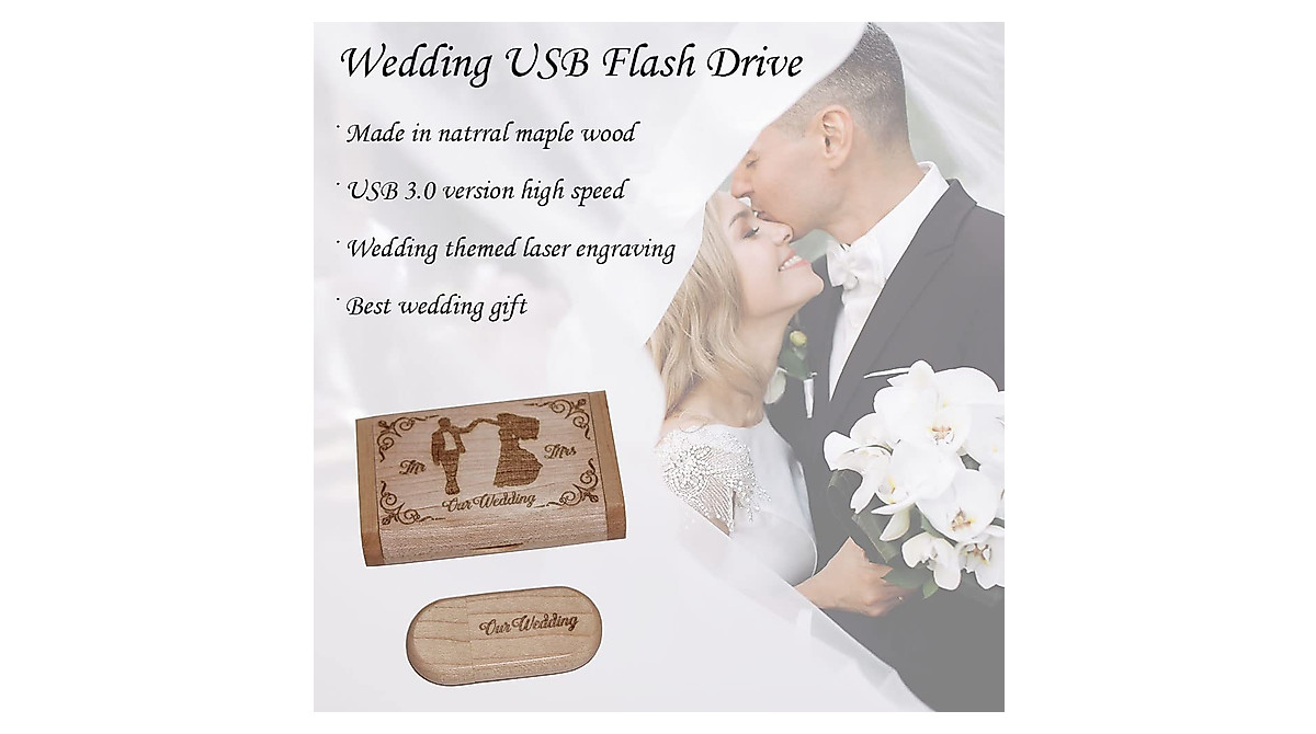 Personalized 32GB Wood USB Drive for Weddings