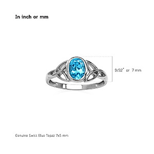 Silvershake Genuine Swiss Blue Topaz White Gold Plated 925 Sterling Silver Triquetra Celtic Knot Ring Jewelry December Birthstone Gemstone Size 10.5