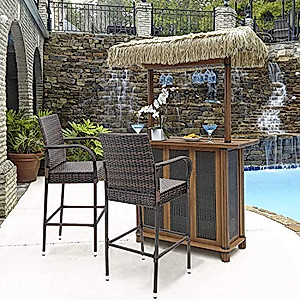 Homall Patio Bar Stools Wicker Barstools Indoor Outdoor Bar Stool Patio Furniture with Footrest and Armrest for Garden Pool Lawn Backyard Set of 2 (Brown)