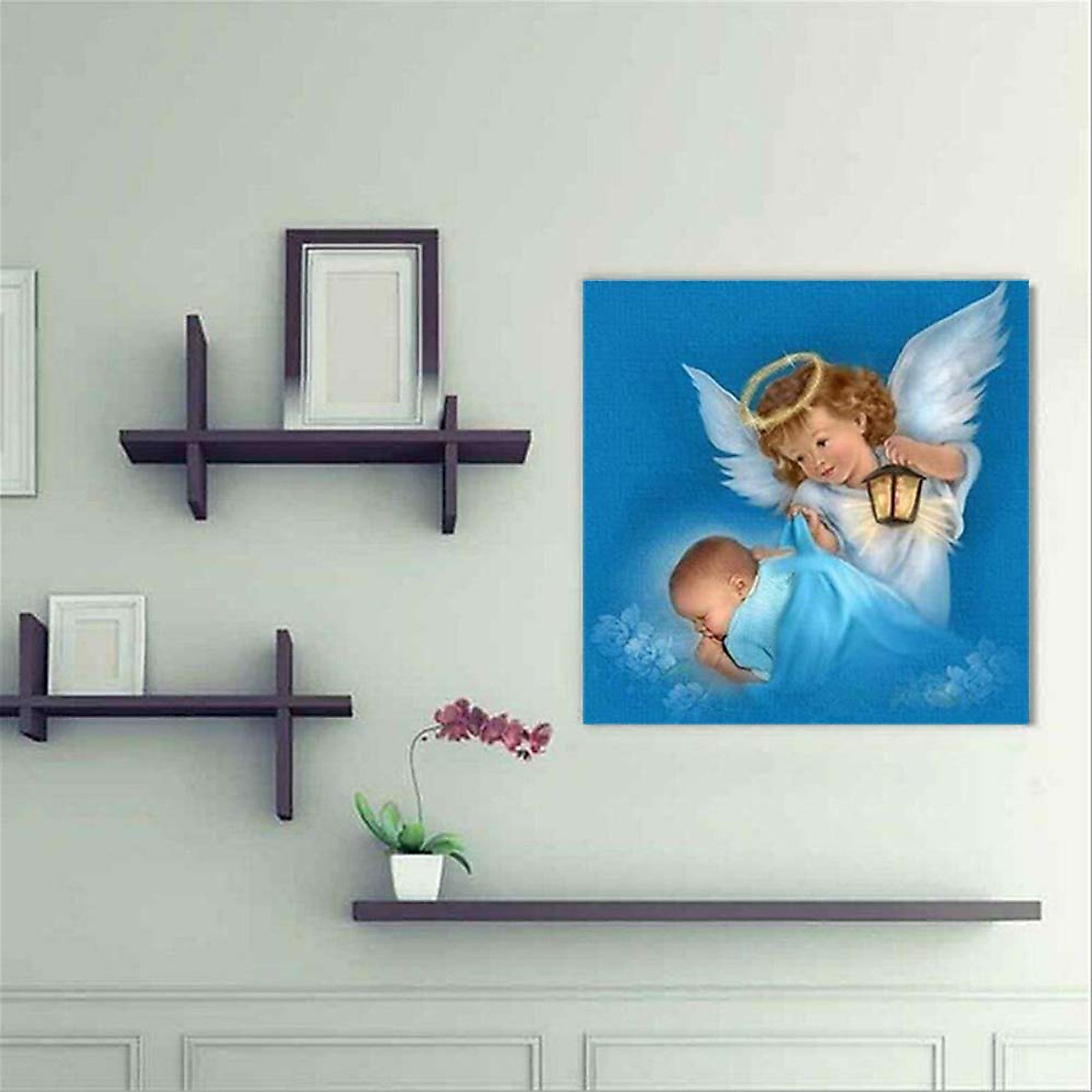 Angel Child Diamond Painting Set - MaiYiYi 5D Full Round Diamond Painting Angel Wings Diamond Painting Cross Stitch Kit Angel Baby Crystal Diamond Painting Set for Adult Kids Wall Art Decor (30X30 CM)