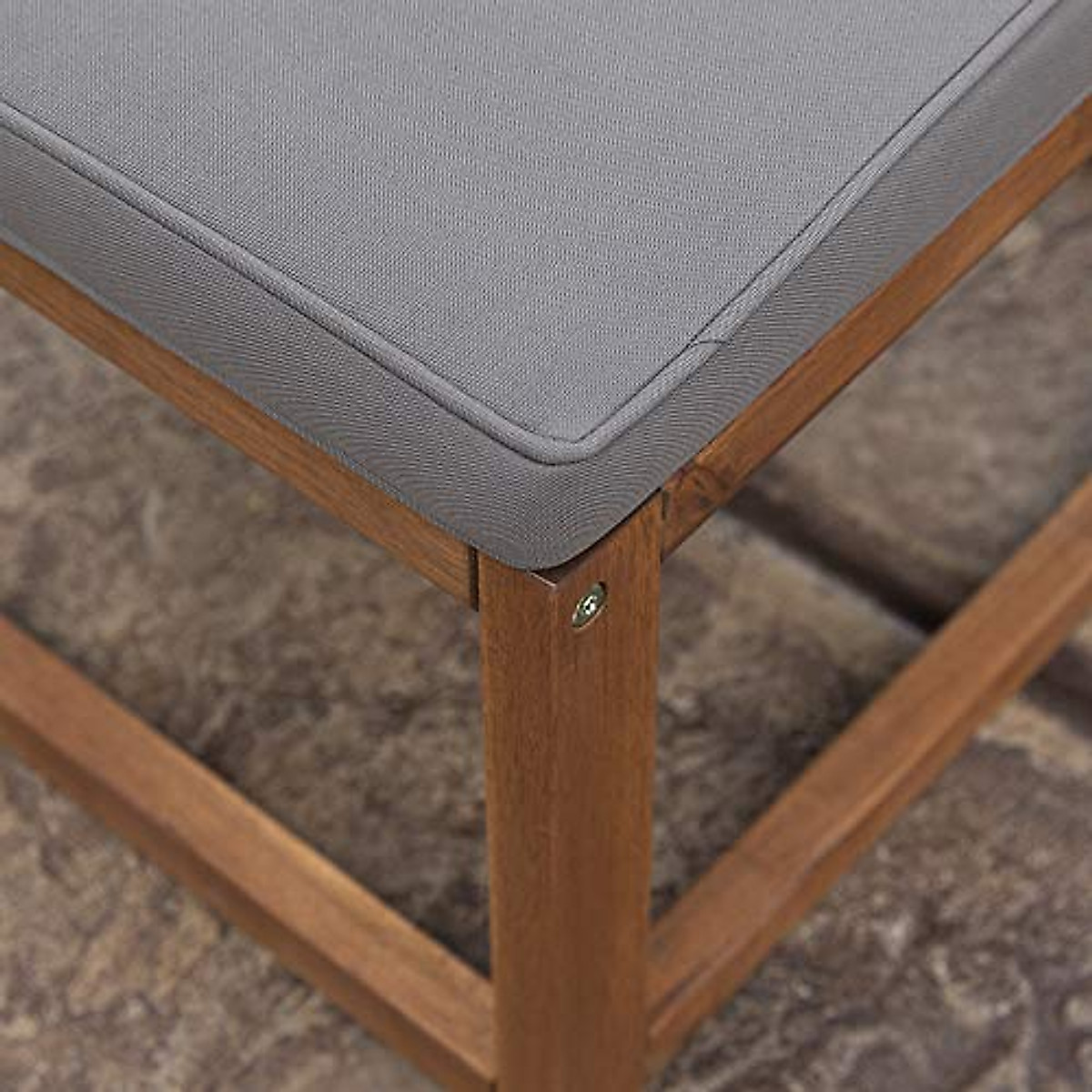 Walker Edison Villa Modern Acacia Wood Patio Chair and Ottoman Set with Cushions, 35 Inch, Brown