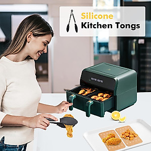 Dual Basket Air Fryer Accessories for Ninja Foodi DZ401 DZ550 DZ302 & Other 10 Quart 2-Basket DualZone Air Fryers, Come with Air Fryer Rack Set, 100Pcs Paper Liners, Silicone Brush & Tongs