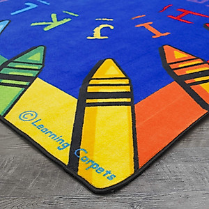 Learning Carpets Alphabet Crayon 108" x 72" Rect. ABC Border Classroom Rug, Preschool/Homeschool Kids/Baby Carpet, Daycare Furniture & Playroom Décor