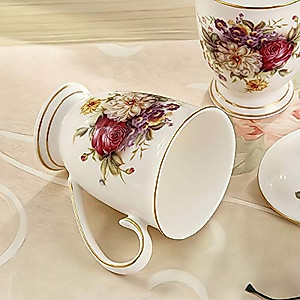 Ceramic Mug, Tea Mugs for Women，China Tea Cup with Lid, Flower Tea Cup, Suitable for Making Tea, Cold Drinks, Hot Drinks, Coffee, Etc, 10oz (about 300ml)