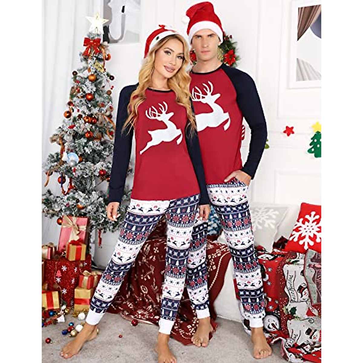 Prosoft&Hawiton Family Christmas Pajamas Matching Sets Xmas Couple Pj Sets 2 Piece Sleepwear Set Holiday Jammies
