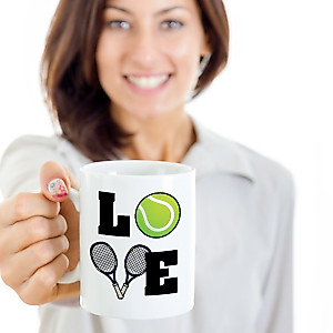 Love Tennis Ball and Racket Coffee & Tea Gift Mug, Gifts and Accessories for Men & Women Tennis Player (11oz)