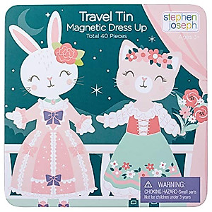 Stephen Joseph, Travel Tin Magnetic Dress Up,Bunny and Cat Small, 40 unique pieces