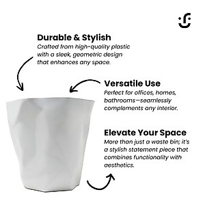 Small Plastic Geometric Design Trash Can, Trash Can for Bathrooms, Laundry, Kitchens, Offices, Kids Rooms, Bedrooms. 3.9 Gallon (Gray)