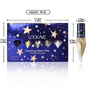 Go Ho Glitter Liquid Eyeliner Colorful Set,5 Colors Metallic Shimmer White Black Silver Gold Diamond Eyeliner,Glitter Eyeliner Sticks,Waterproof Eyeliner,Long Lasting Sparkle Eye Makeup