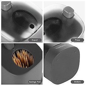 TRTRin Toothpick Dispenser-With Bamboo Wooden Toothpicks [600 Count], Pop-Up Automatic Toothpick Holder Dispenser, for Kitchen Restaurant Sturdy Safe Container Grey toothpick holder.