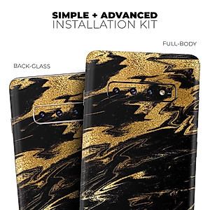 DesignSkinz Black & Gold Marble Swirl V5 Protective Vinyl Decal Wrap Skin Cover Compatible with The Samsung Galaxy S20 (Screen Trim & Back Glass Skin)