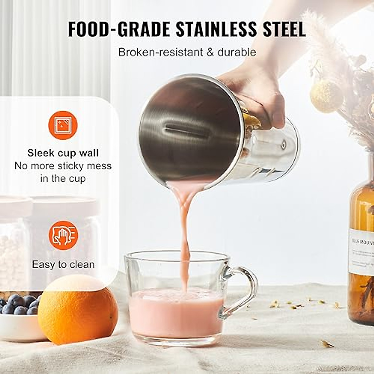 VEVOR Milkshake Maker, 375W Electric Milkshake Machine, Single Head Drink Mixer Blender Machine, LED Intelligent Microswitch, 3-Speed Milkshake Mixer with 820 ml Stainless Steel Cup