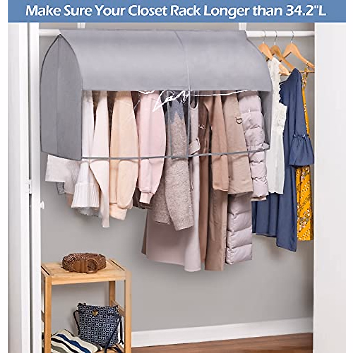 SLEEPING LAMB Expandable Hanging Closet Cover Shoulder Dust Cover Clothes Protector for Coats Suits Dresses, Grey