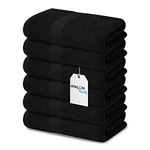 Avalon Towels Bath Towels for Bathroom 100% Cotton Black Bathroom Towels Pack of 6 (22x44 inches) - Quick Drying Bath Towels Set Small, Light Weight & Absorbent Perfect Gym & Pool Towel Set