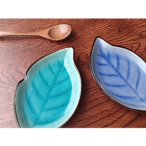Ceramic Spoon Rest for Stove Top, Ice Cracks Leaf Cute Spoon Rest for Kitchen Counter, Cooking Spoon Holder for Kitchen Counter, Utensil Rest Spatula Rest Ladle Holder Tong Rest, 1 PC (A, Lake Blue)